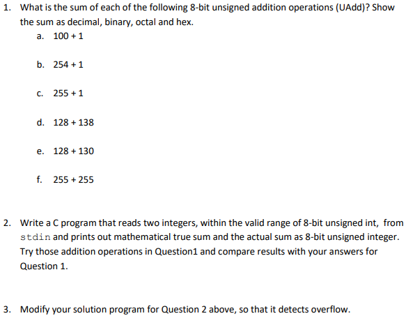 Solved 1. What is the sum of each of the following 8-bit | Chegg.com