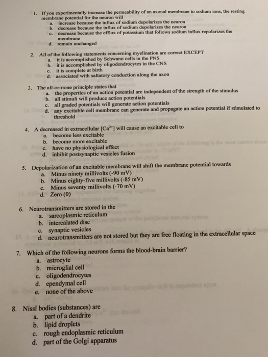 Solved I. If you experimentally increase the permeability of | Chegg.com