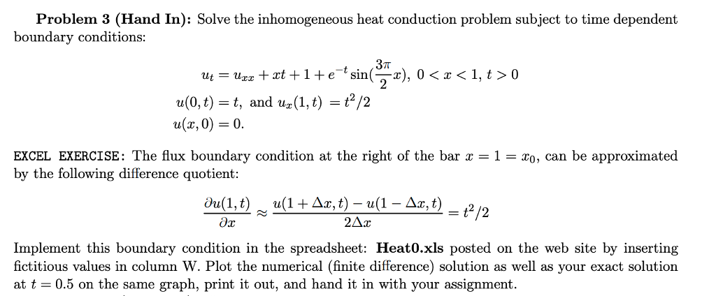 Solved Problem 3 (Hand In): Solve the inhomogeneous heat | Chegg.com