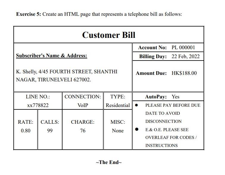 Solved Exercise 5: Create an HTML page that represents a | Chegg.com