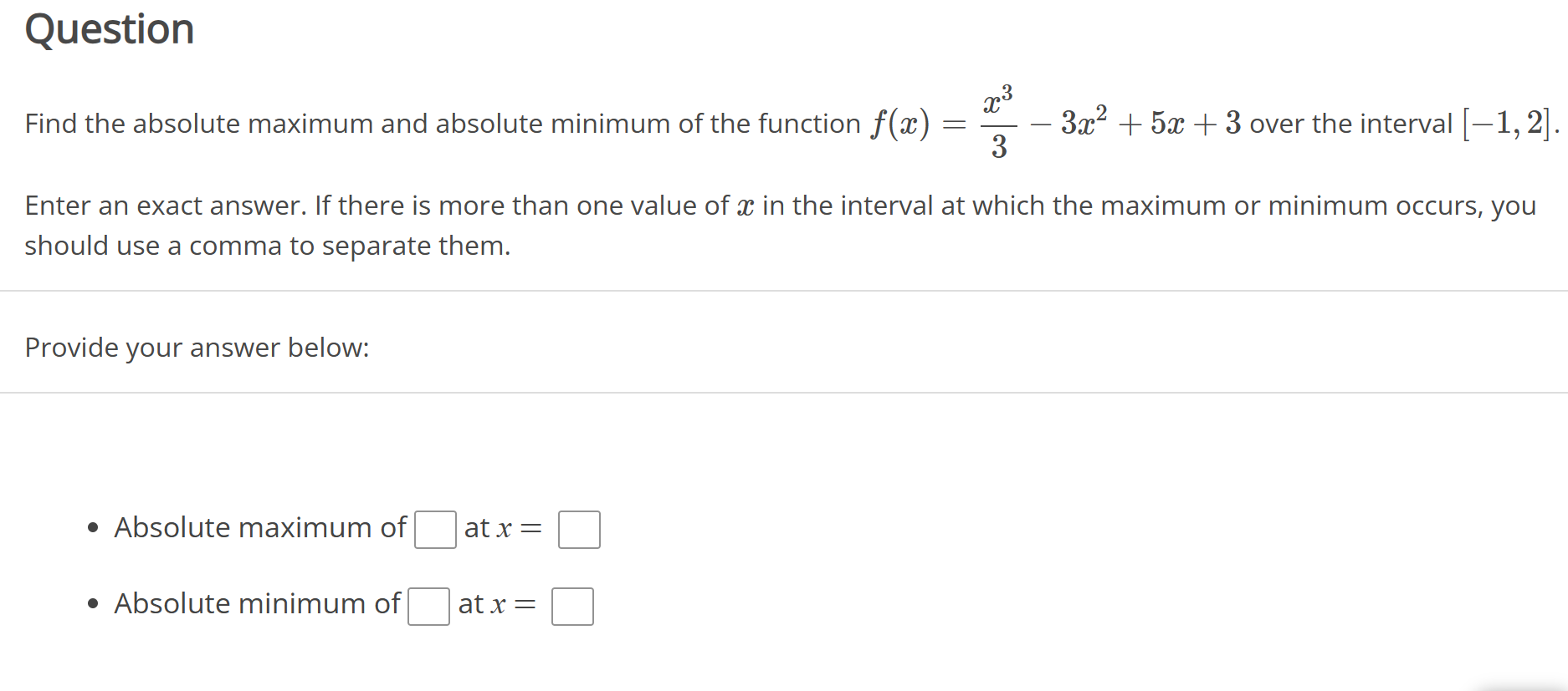 Solved QuestionFind the absolute maximum and absolute | Chegg.com