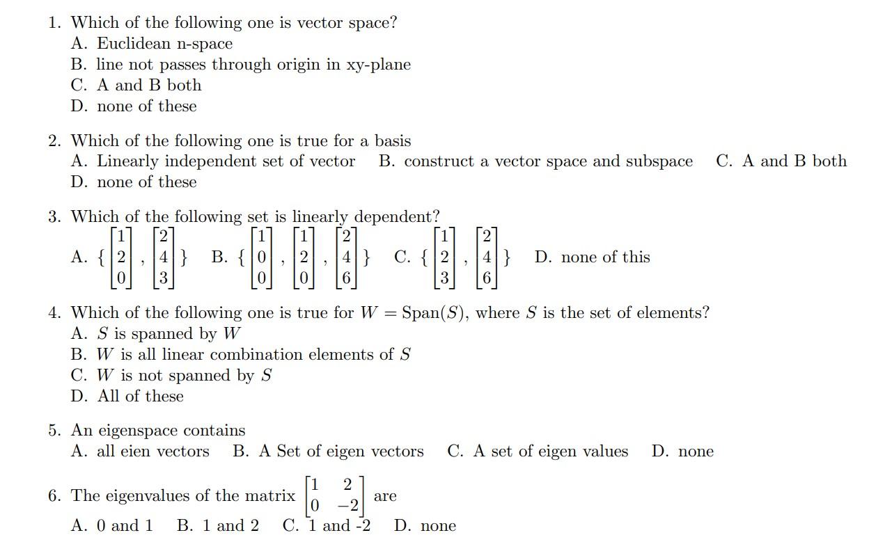 Solved MATH: Linear algebra (MCQ) Time: 6 minutes Please do | Chegg.com