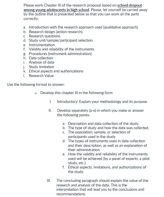 Solved Can you help develop chapter III of a proposal | Chegg.com