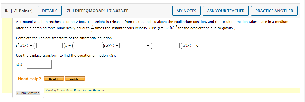 Solved 9. [-/1 Points] ZILLDIFFEQMODAP11 7.3.033.EP. | Chegg.com