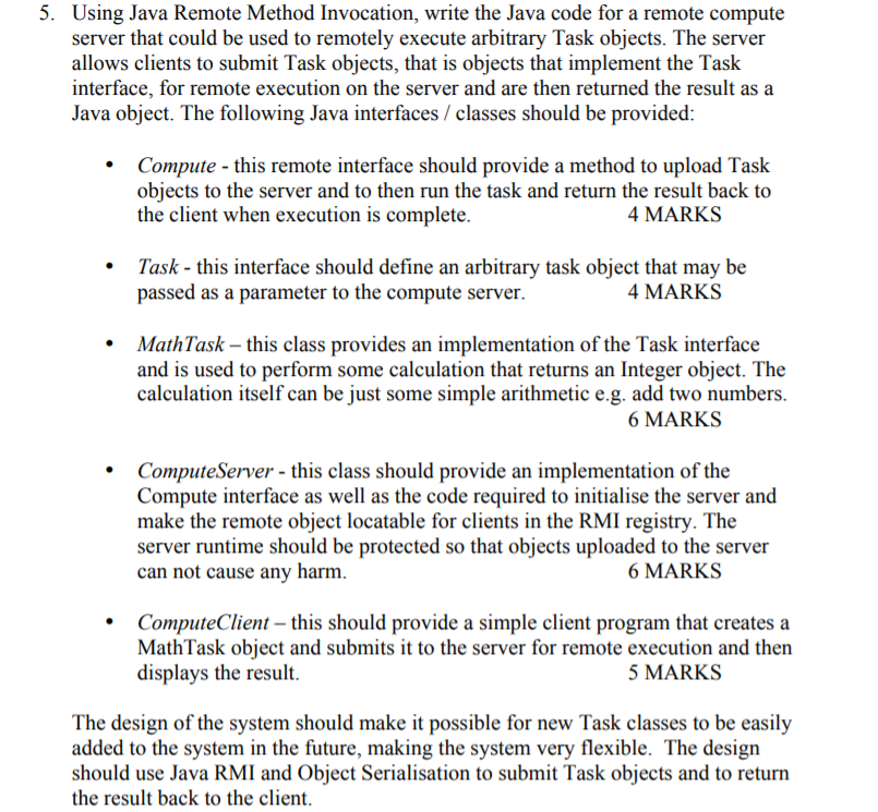 5. Using Java Remote Method Invocation, write the | Chegg.com