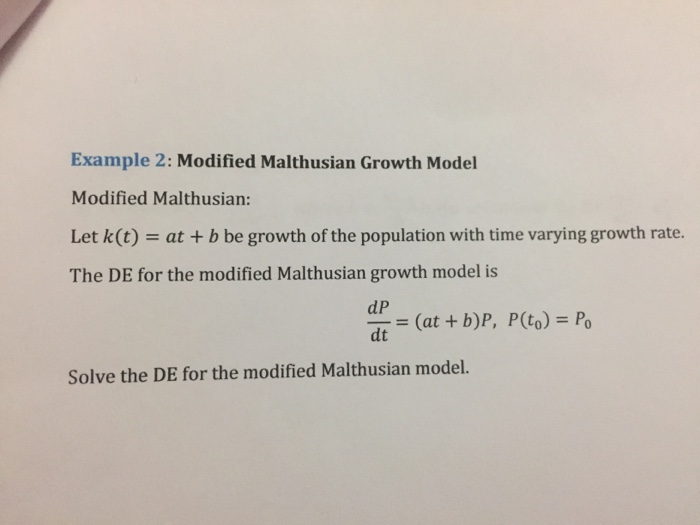 Solved Example 2: Modified Malthusian Growth Model Modified | Chegg.com
