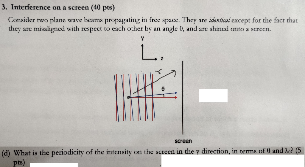 Solved 3. Interference on a screen (40 pts) Consider two | Chegg.com