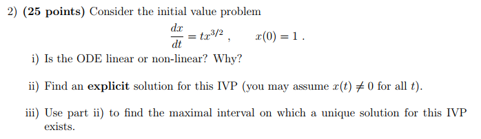 Solved 2) (25 points) Consider the initial value problem | Chegg.com
