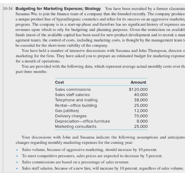Solved -34 Budgeting for Marketing Expenses; Strategy You | Chegg.com