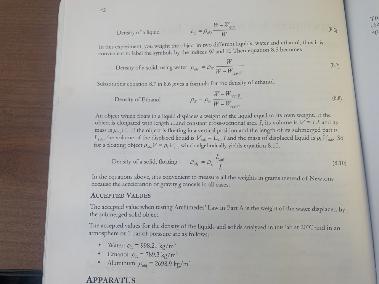 Solved 42 Th ch W -Wapp = Pobj W Density of a liquid P (8.6 | Chegg.com