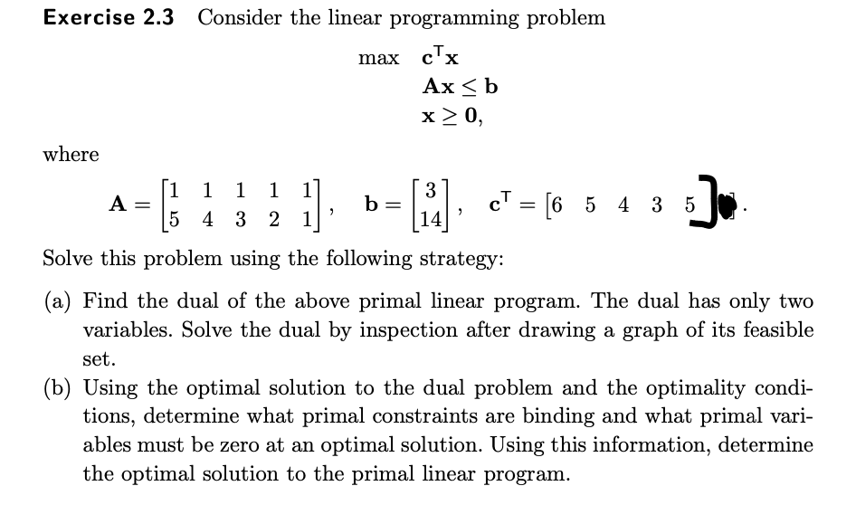 Solved Exercise 2.3 ﻿Consider the linear programming | Chegg.com