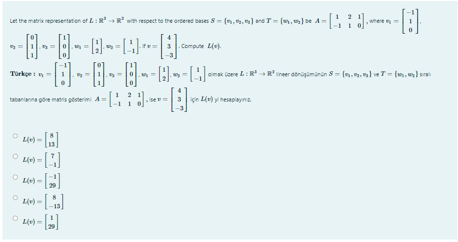 Let the matrix representation of L:R3→R2 with respect | Chegg.com