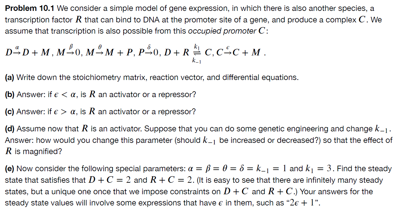 Solved Problem 10.1 We ﻿consider a simple model of ﻿gene | Chegg.com