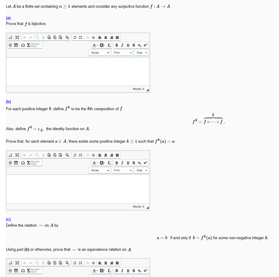 Solved Let A be a finite set containing n > 1 elements and | Chegg.com
