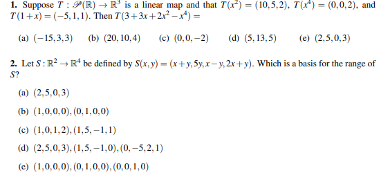 Solved 1. Suppose T:P(R)→R3 is a linear map and that | Chegg.com