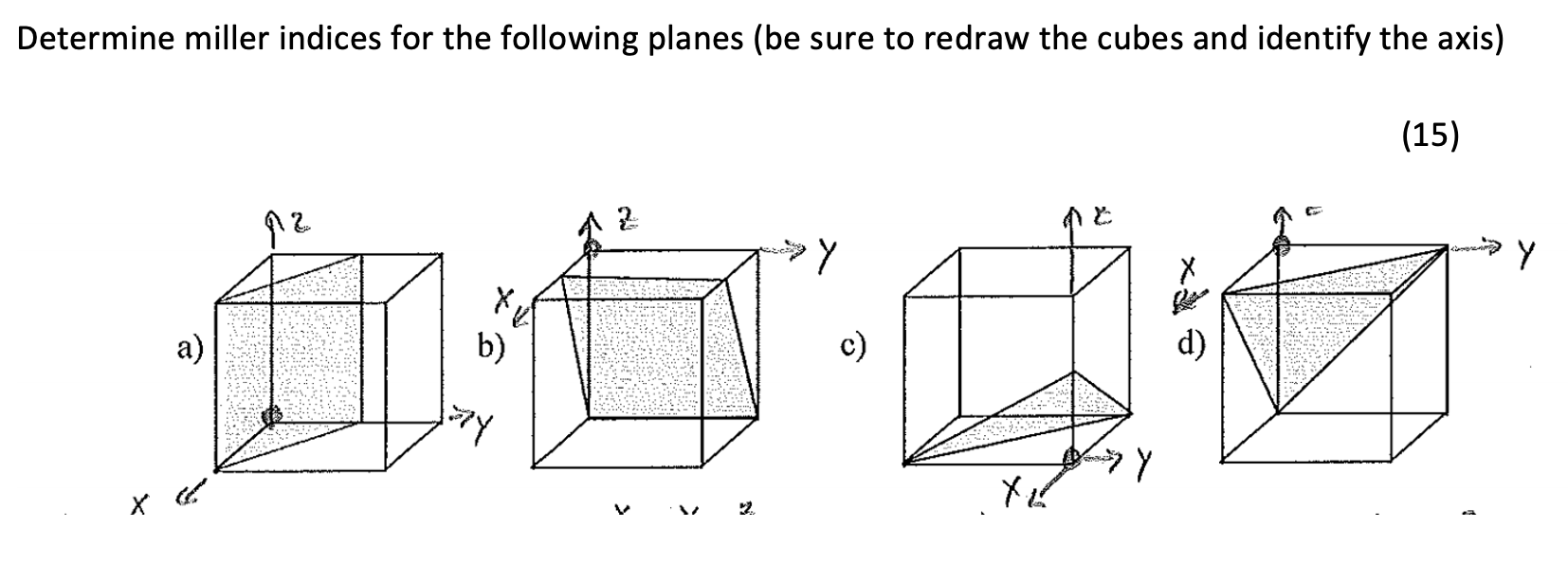 Solved Determine miller indices for the following planes (be | Chegg.com