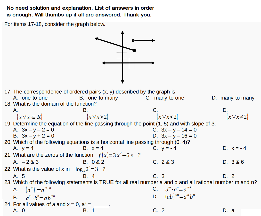 Solved No need solution and explanation. List of answers in | Chegg.com