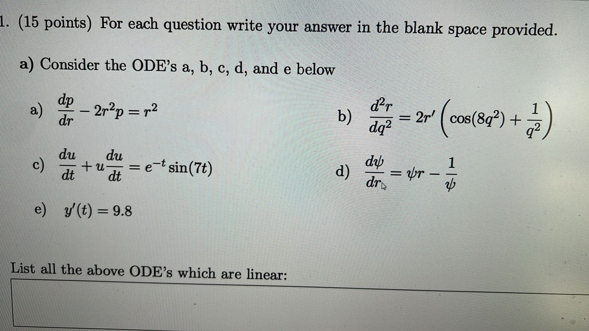 Solved (15 points) For each question write your answer in | Chegg.com