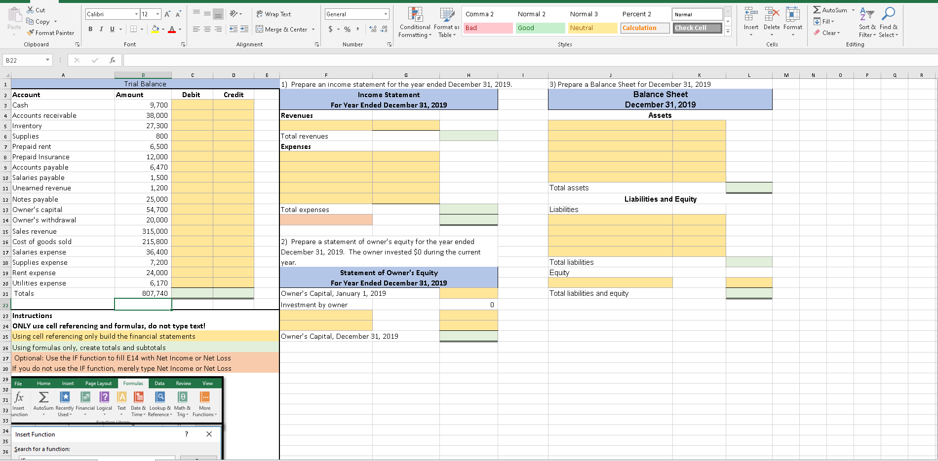 Solved 4 > Auto Sum Calibri 12 Å ab Wrap Text General Comma | Chegg.com