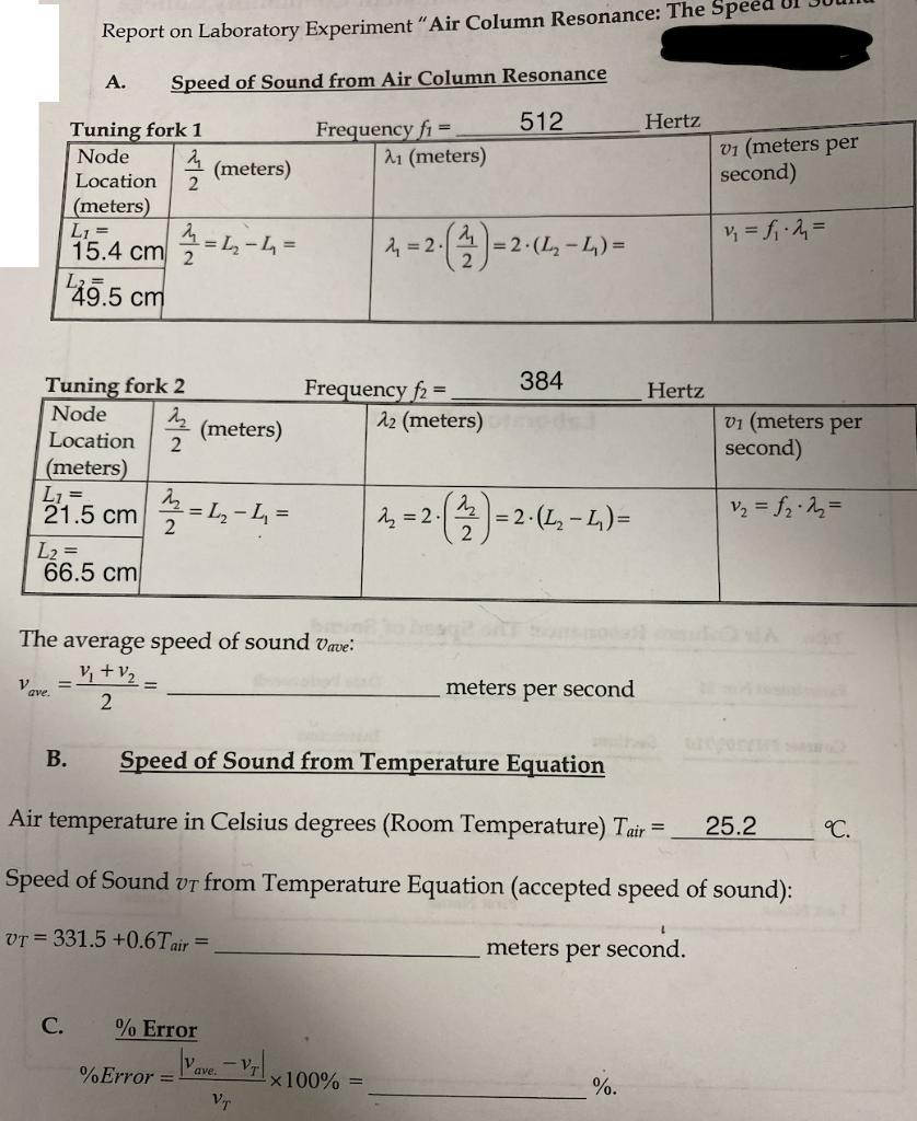 Solved Report on Laboratory Experiment "Air Column | Chegg.com