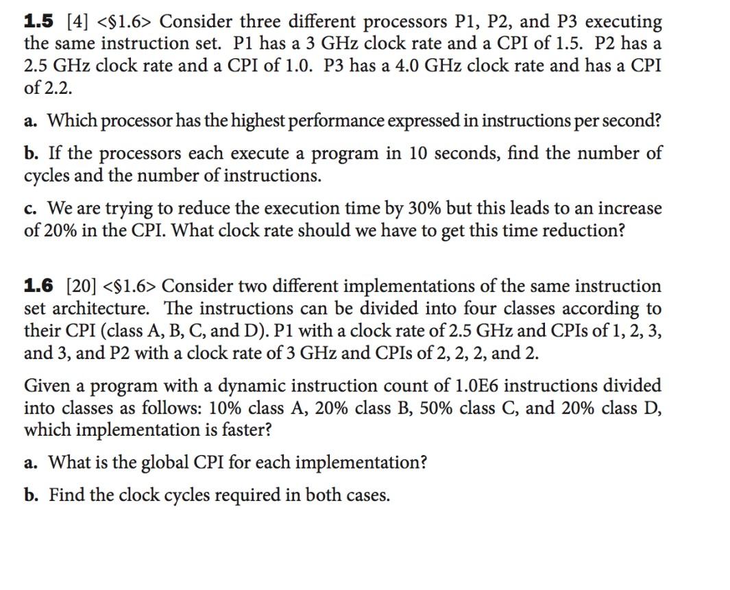 Solved 1.5[4] Consider three different processors | Chegg.com