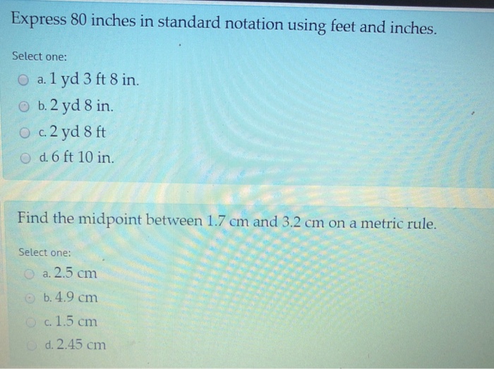 Solved Express 80 inches in standard notation using feet and | Chegg.com