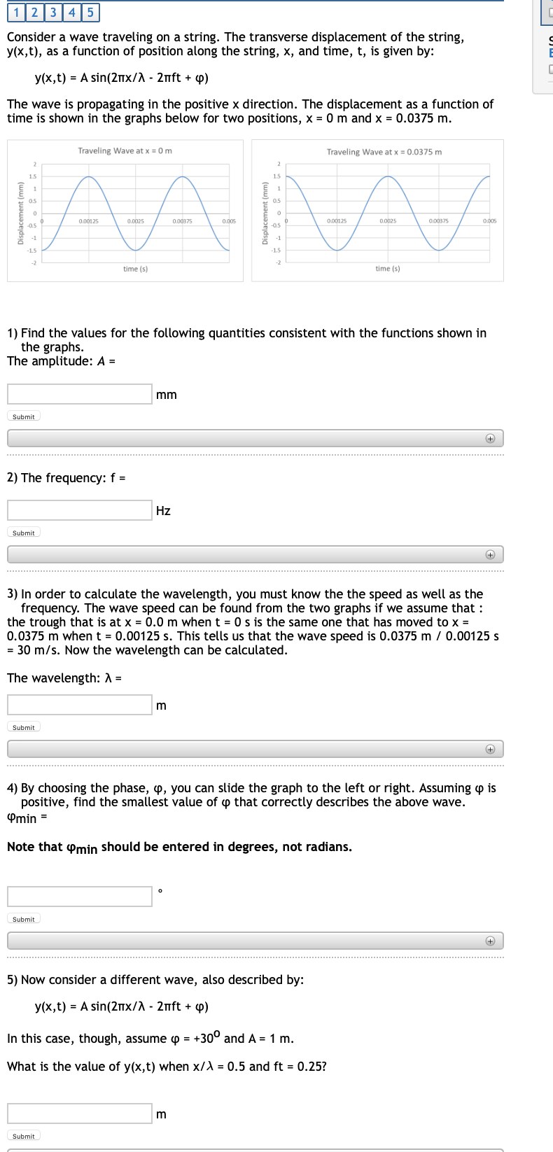 Solved 1 2 3 4 5 Consider A Wave Traveling On A String The