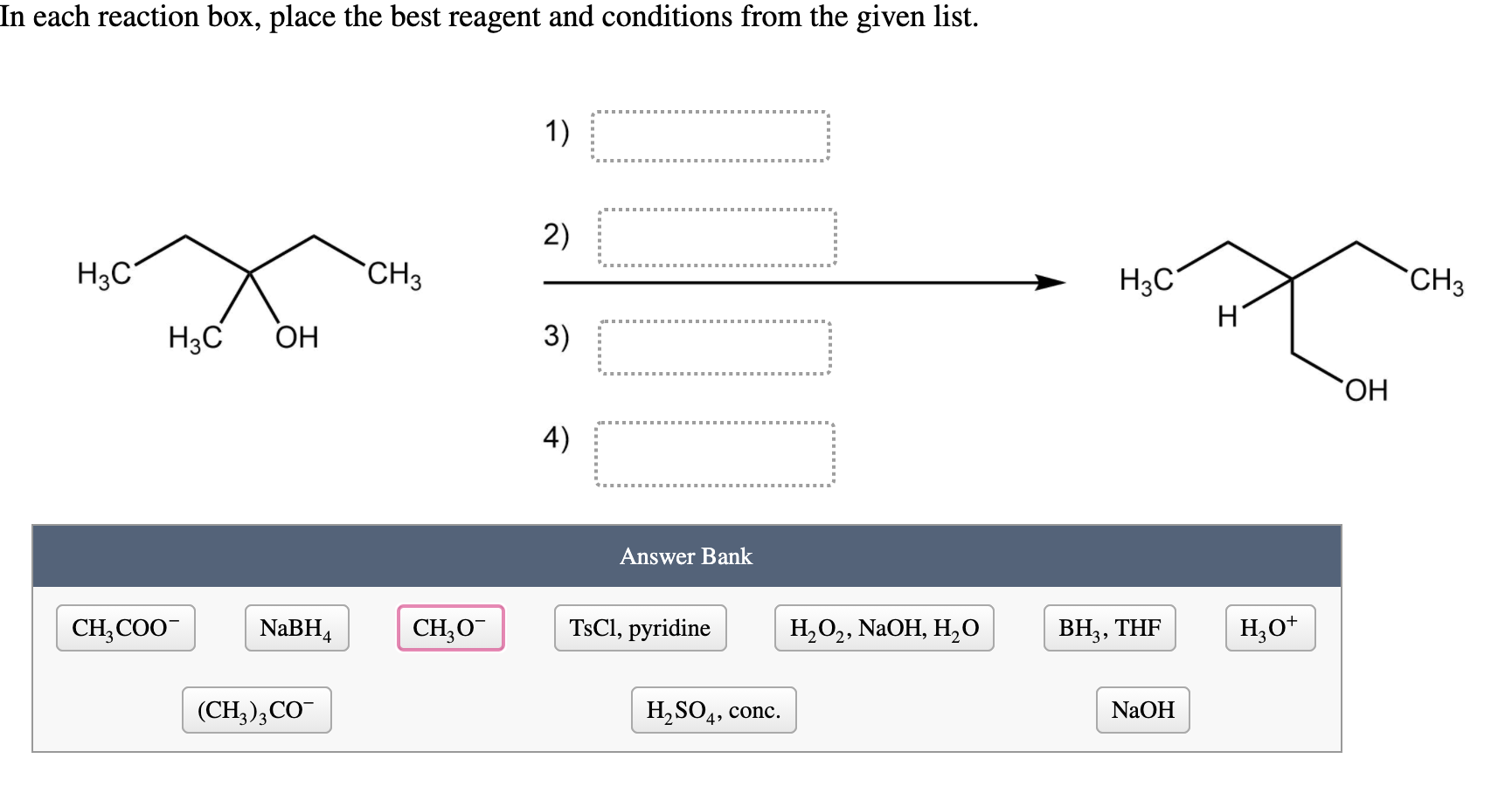 Solved In each reaction box, place the best reagent and | Chegg.com