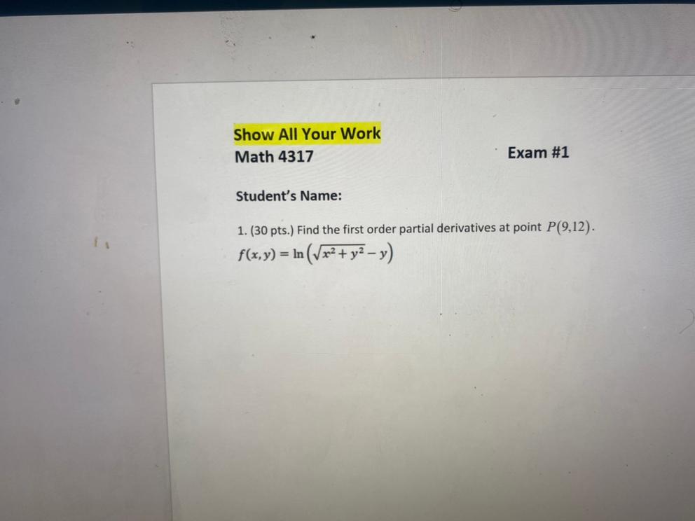 Solved Student's Name: 1. ( 30 pts.) Find the first order | Chegg.com