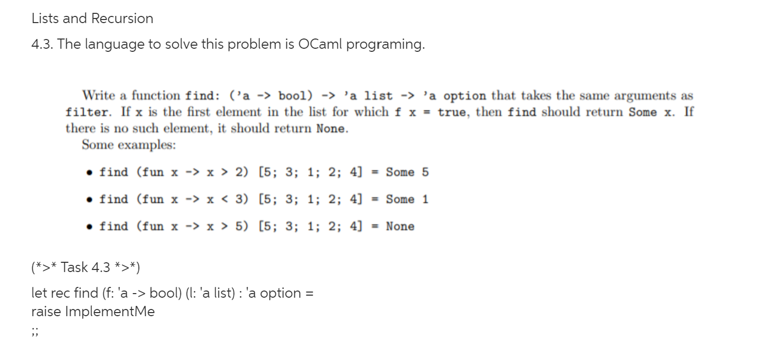 Lists and Recursion 4.3. The language to solve this | Chegg.com