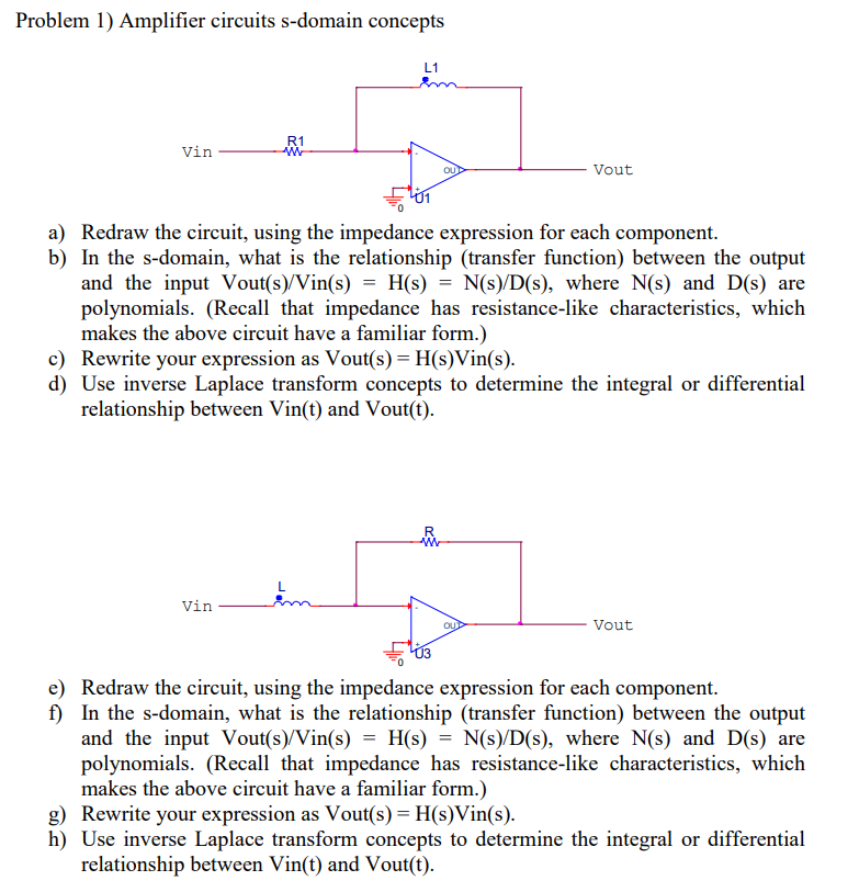 Solved Problem 1) Amplifier circuits s-domain concepts a) | Chegg.com