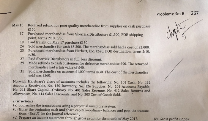 267 Problems: Set B Received refund for poor quality | Chegg.com
