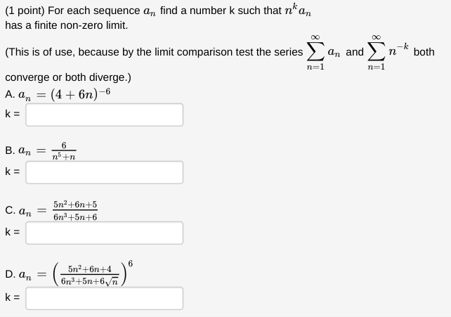 Solved (1 point) For each sequence an find a number k such | Chegg.com