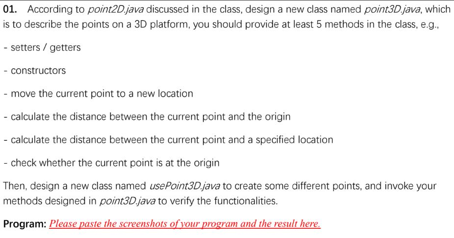 Solved 01 According To Point2djava Discussed In The Class