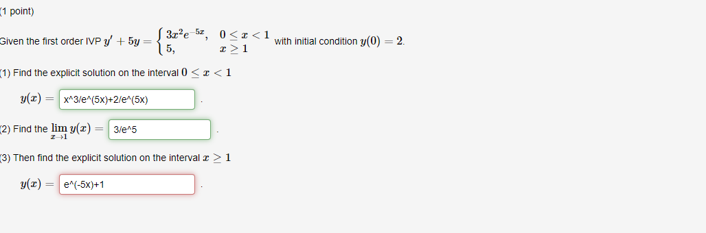 Solved (1 ﻿point)Given the first order IVP | Chegg.com