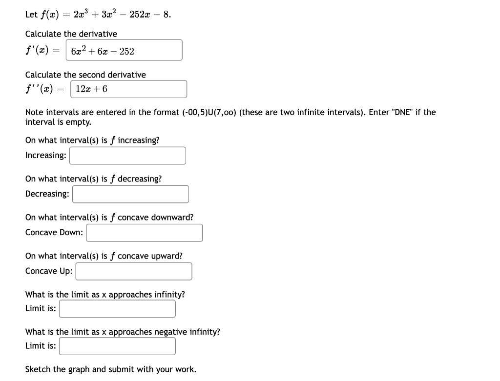 Solved Let f(x)=2x3+3x2−252x−8. Calculate the derivative | Chegg.com