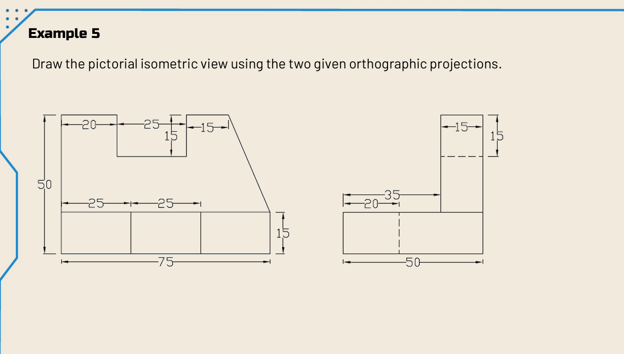 Solved Example 5 ﻿Draw the pictorial isometric view using | Chegg.com