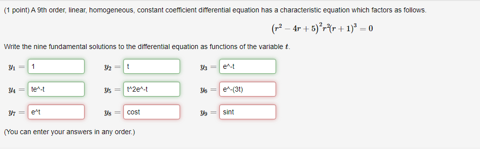 Solved 1 Point A 9th Order Linear Homogeneous Constant