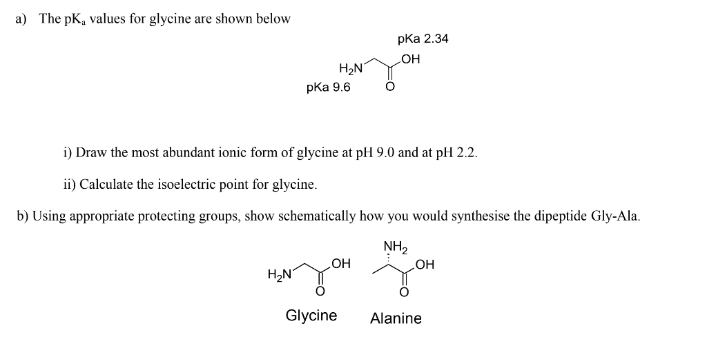 Solved a) The pK, values for glycine are shown below pka | Chegg.com