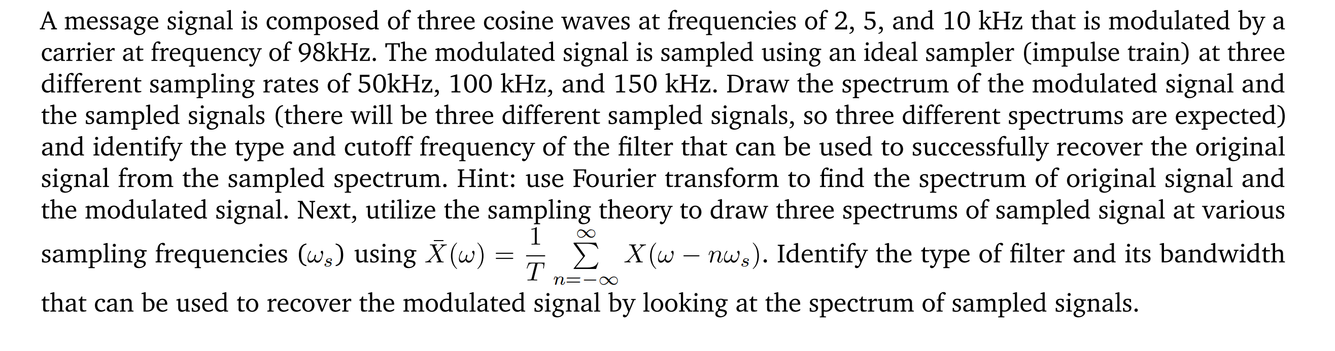 Solved A message signal is composed of three cosine waves at | Chegg.com