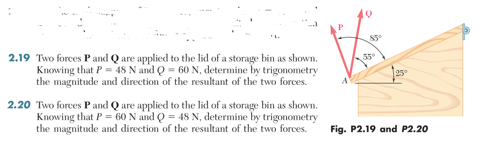 2.19 Two forces P and Q are applied to the lid of a | Chegg.com