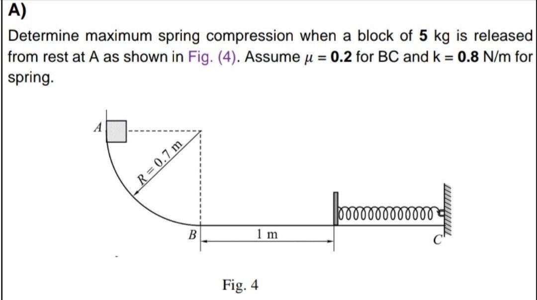Solved A) Determine maximum spring compression when a block | Chegg.com