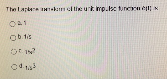 Solved The Laplace transform of the unit impulse function | Chegg.com
