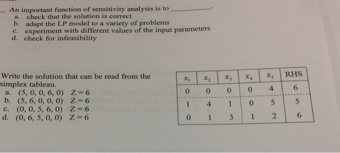 Solved - An important function of sensitivity analysis is to | Chegg.com