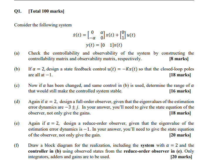 Solved Q1. [Total 100 marks) Consider the following system | Chegg.com