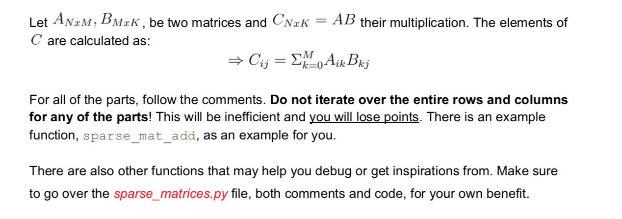 Q1: Sparse Matrix Operations - 30 pts A sparse matrix | Chegg.com