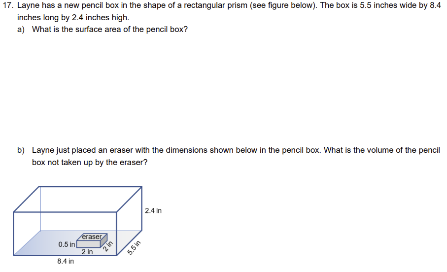 Solved 17. Layne has a new pencil box in the shape of a | Chegg.com