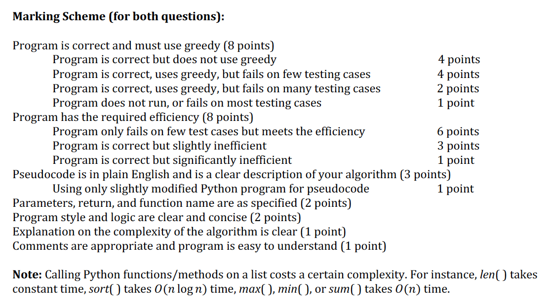 Solved Marking Scheme (for both questions): Program is | Chegg.com