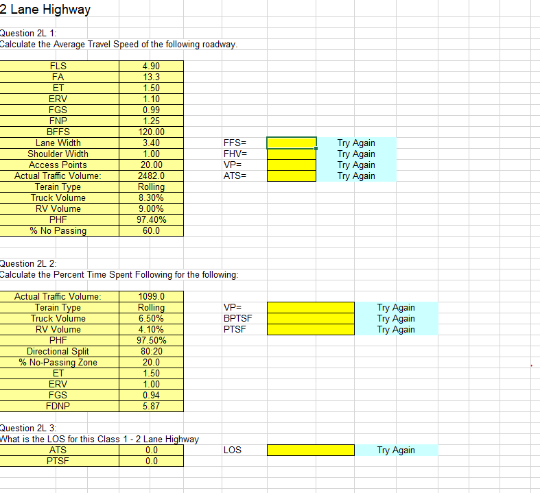 Solved 2 Lane Highway Question 2L 1: Calculate the Average | Chegg.com