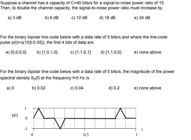 Solved Suppose a channel has a capacity of C=40 bits/s for a | Chegg.com